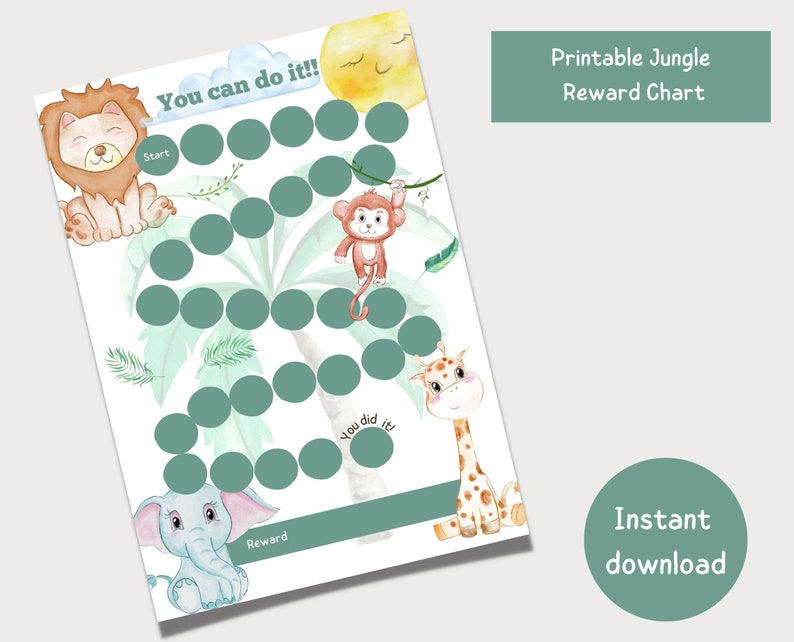 Safari Kids Reward Chart Printable Jungle Sticker Chart - Etsy