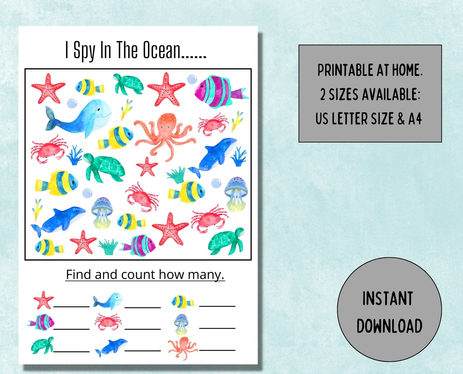 I Spy Game Printable, Preschool Worksheets, I Spy in the Ocean ...