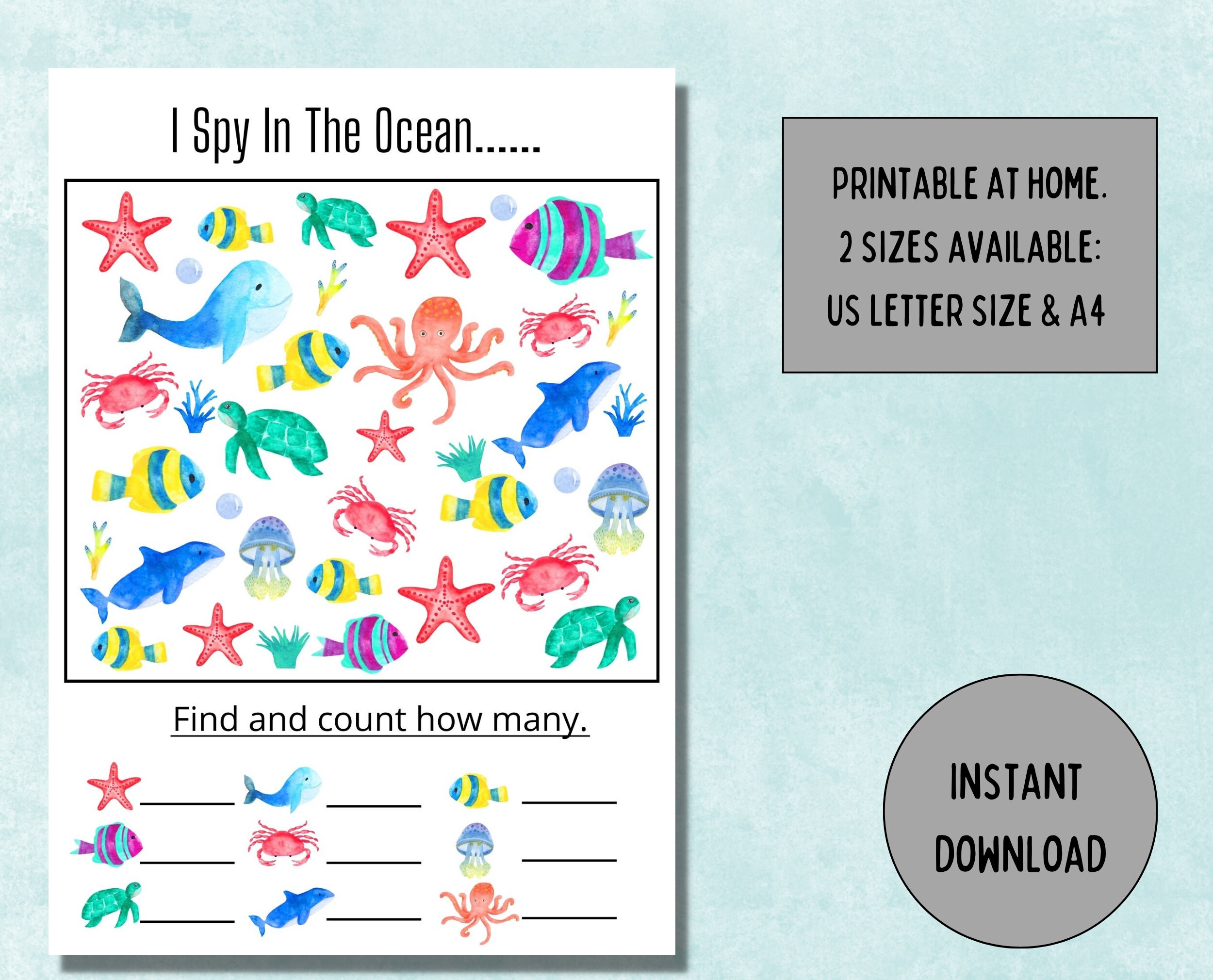 I Spy Game Printable, Preschool Worksheets, I Spy in the Ocean ...