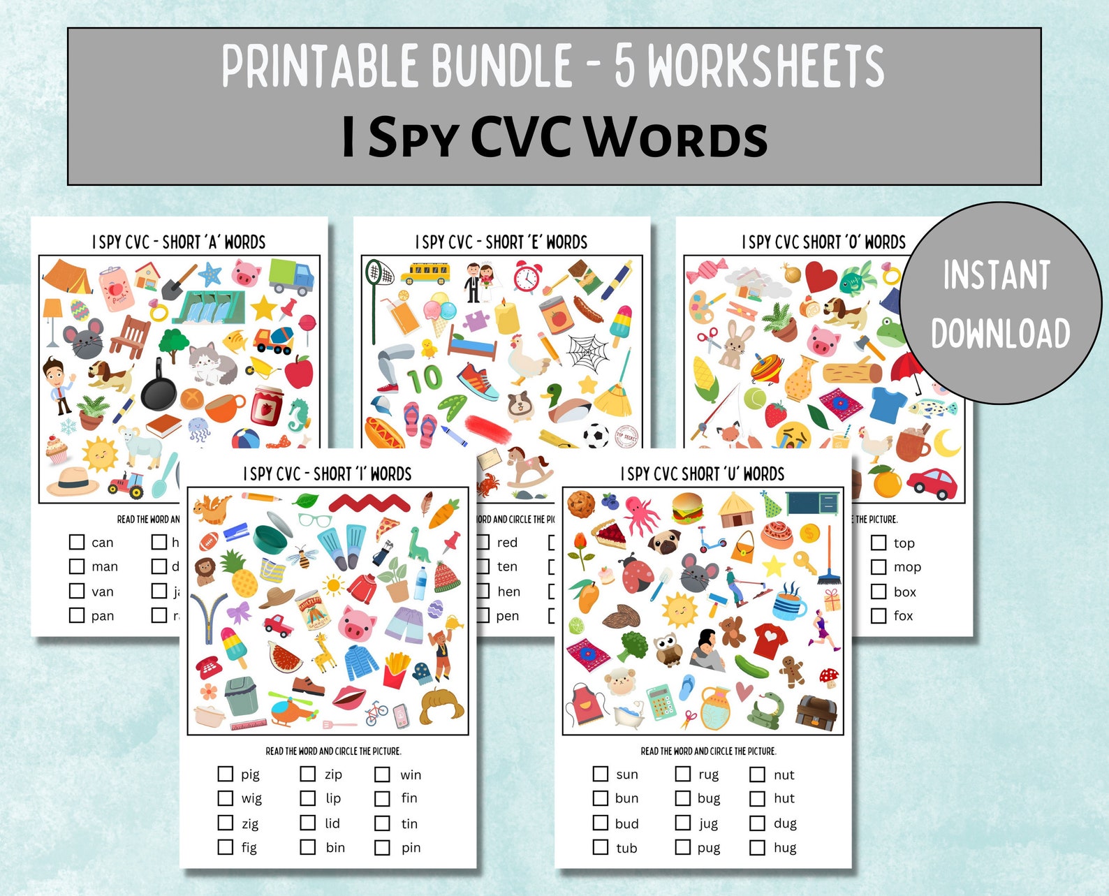 CVC Printable I Spy Game, CVC Worksheets, Learn to Read, Phonics ...