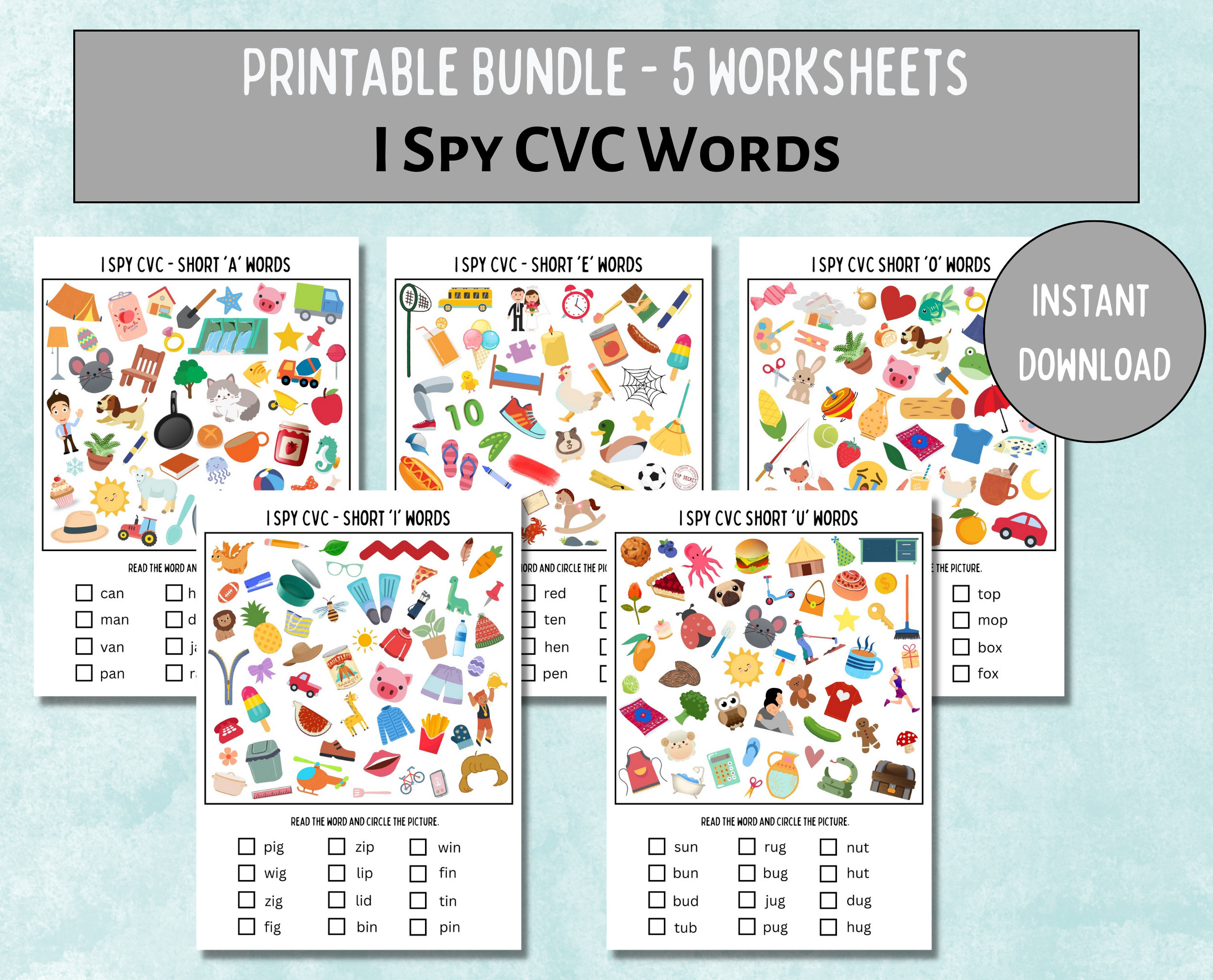CVC Printable I Spy Game, CVC Worksheets, Learn to Read, Phonics ...