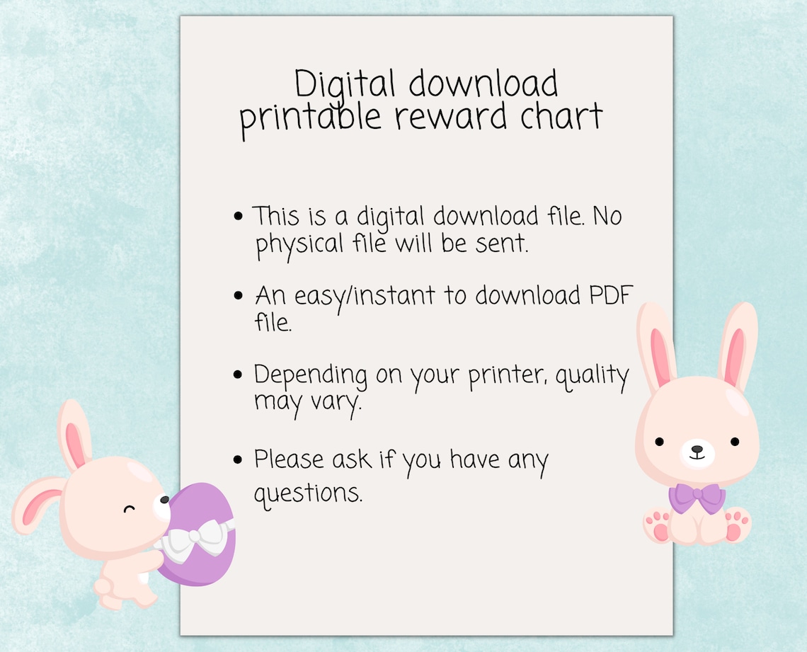 Printable Easter Reward Chart, Easter Kids Behaviour Chart, Instant ...