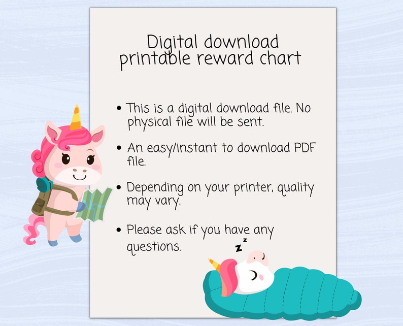 Unicorn Reward Chart: Kids Chore & Behavior Tracker (digital Download ...