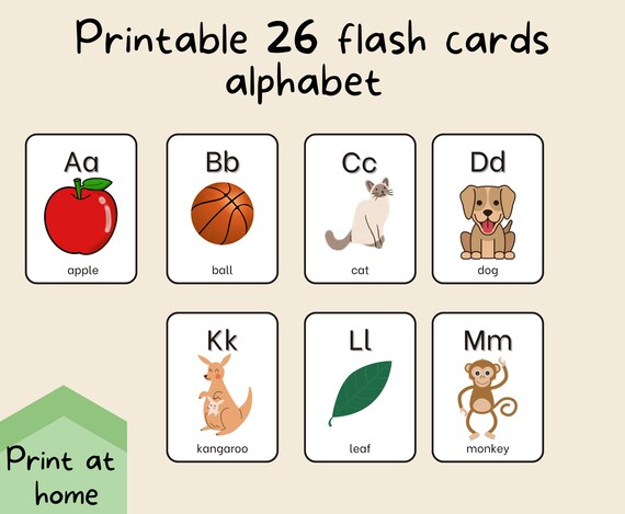 Alphabet Flashcards Printable ABC Picture Cards Preschool - Etsy