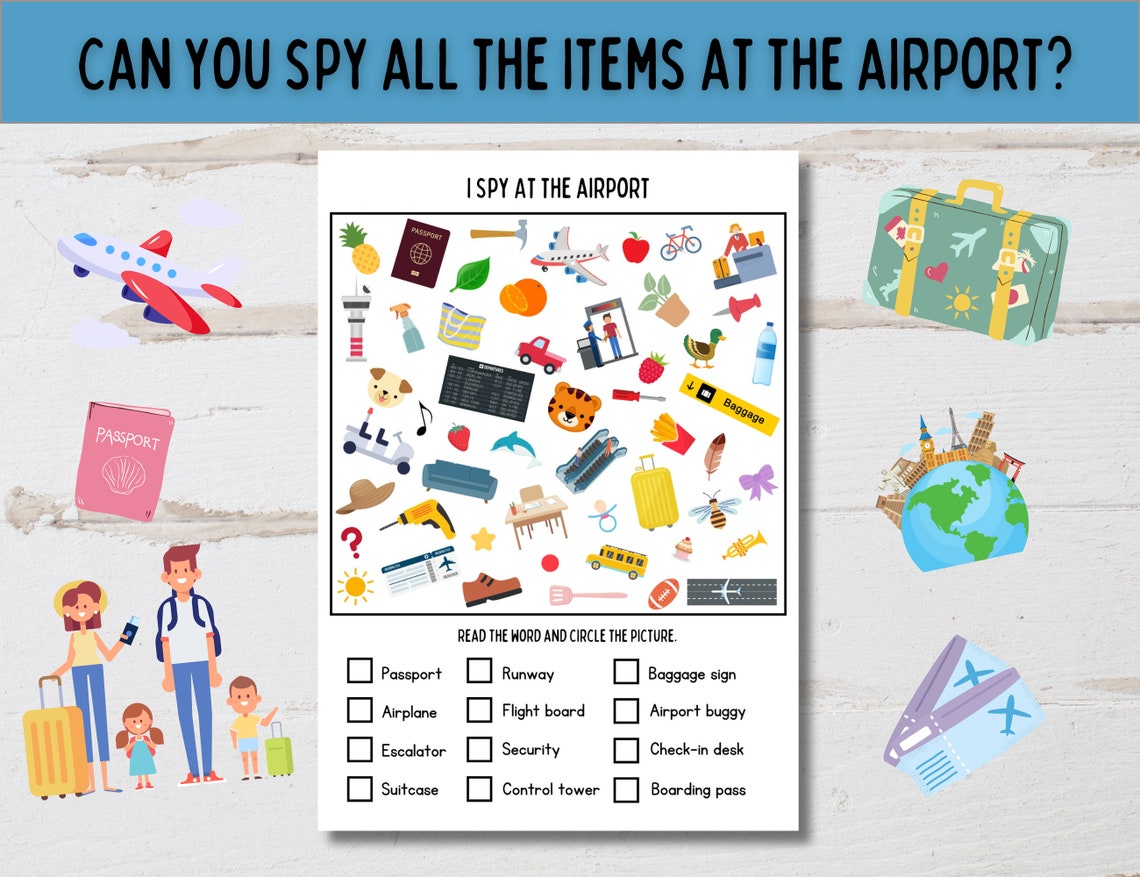 Printable Airport I Spy Game Kids, Travel Look and Find, Airplane I Spy ...