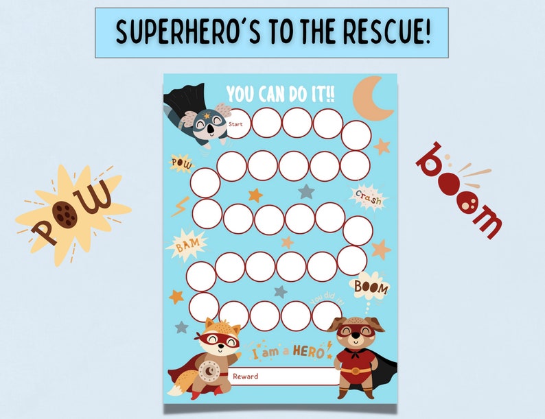 Superhero Reward Chart Printable, Daily Chore Chart Kids, Superhero ...