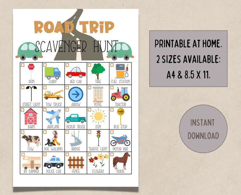 Printable Road Trip Scavenger Hunt, Summer Look and Find, Kids Summer ...