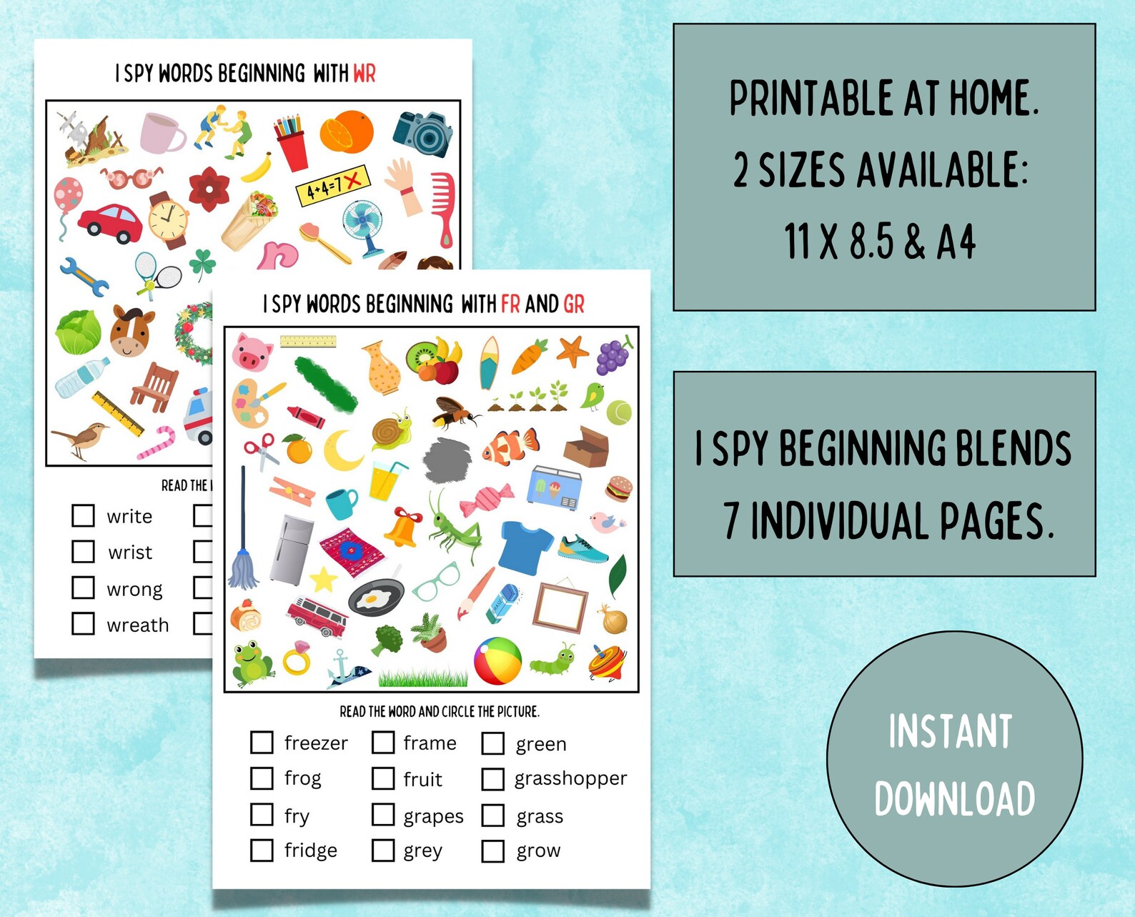 Beginning Word Blends Printable I Spy Game, Consonant Blends Worksheets ...