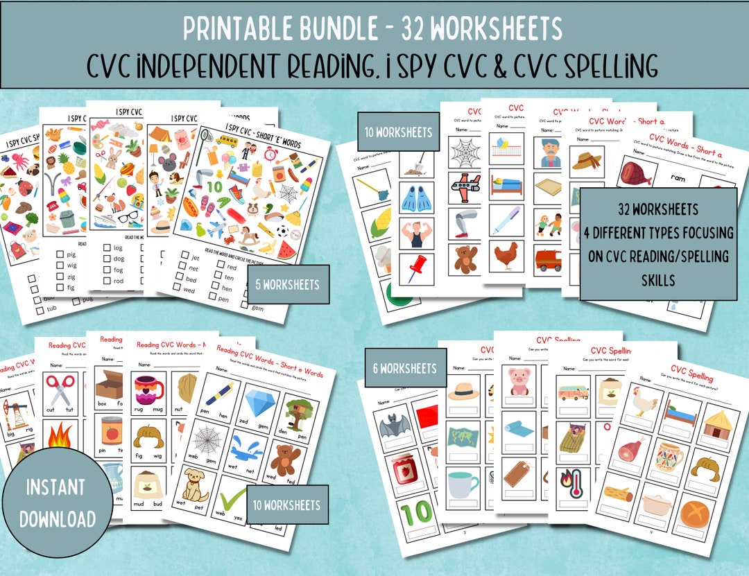 CVC Printable Bundle, I Spy Cvc's, Reading Cvc'c, Spelling Cvc's ...