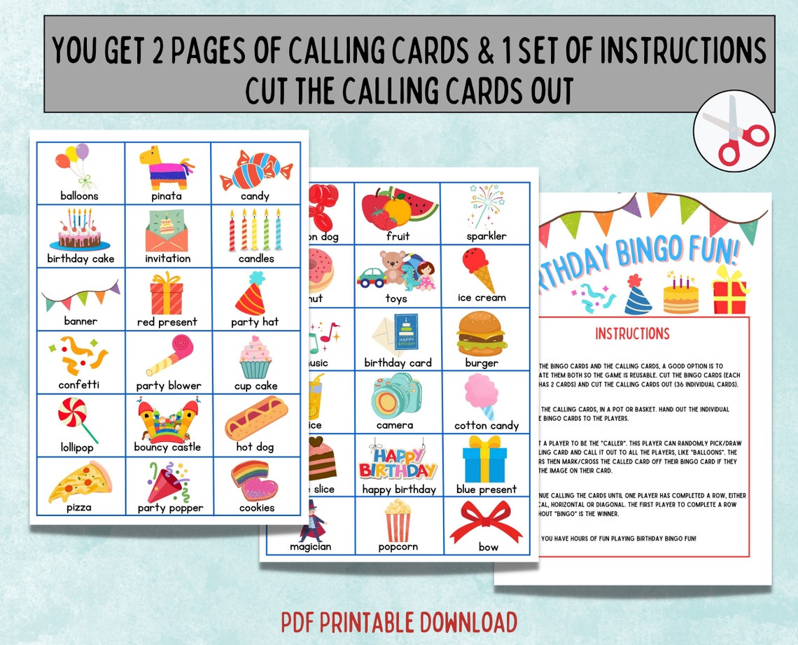 Birthday Bingo Printable Game,birthday Bingo, Birthday Kids Activities ...