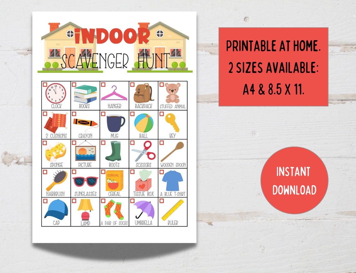 Printable Indoor Scavenger Hunt for Kids: Home Party Game (digital ...