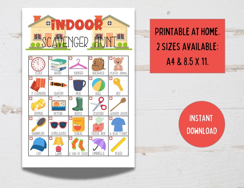 Printable Indoor Scavenger Hunt for Kids: Home Party Game (digital ...