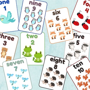 Number Flash Cards Printable1 10 Counting Skills Forest - Etsy