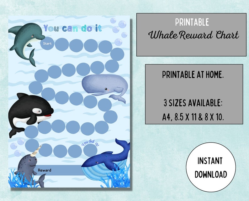 Whales Reward Chart for Kids Printable, Ocean Sticker Chart Kids, Daily ...
