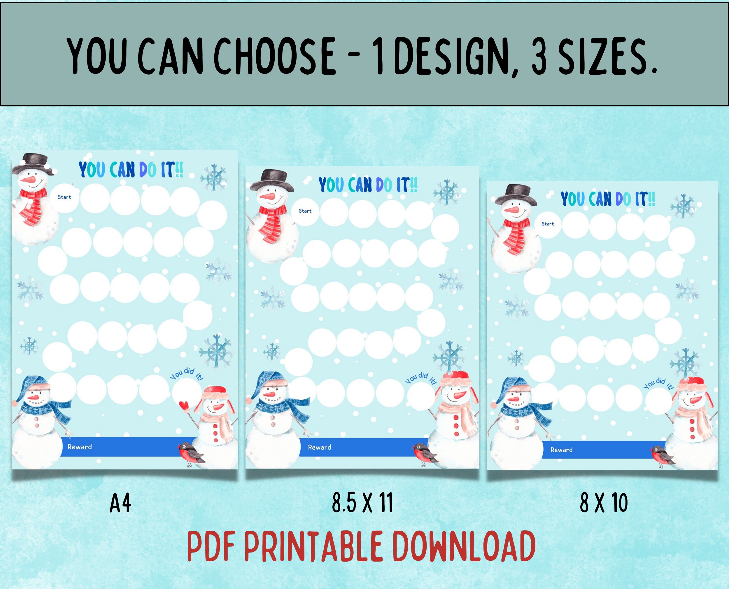 Snowy Reward Chart for Kids,printable Snowman Sticker Chart, Chore ...