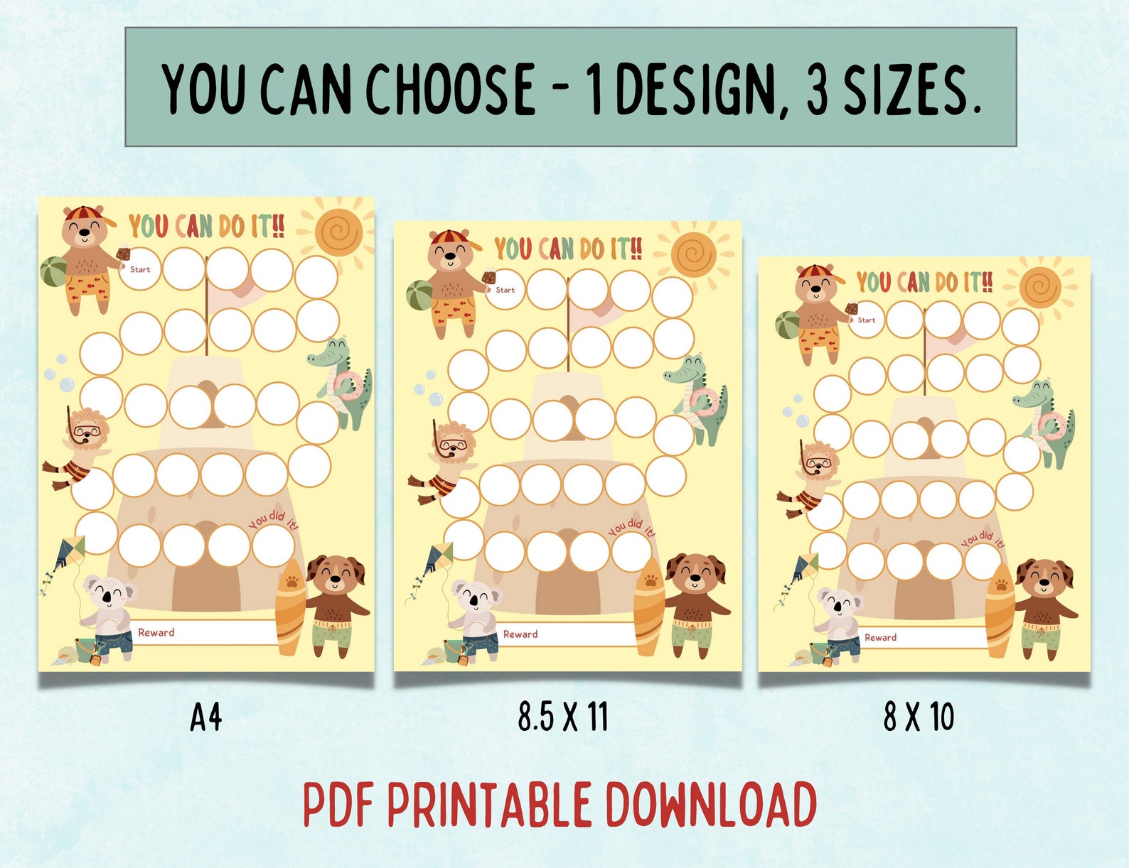 Summer Reward Chart for Kids Printable, Beach Sticker Chart Printable ...