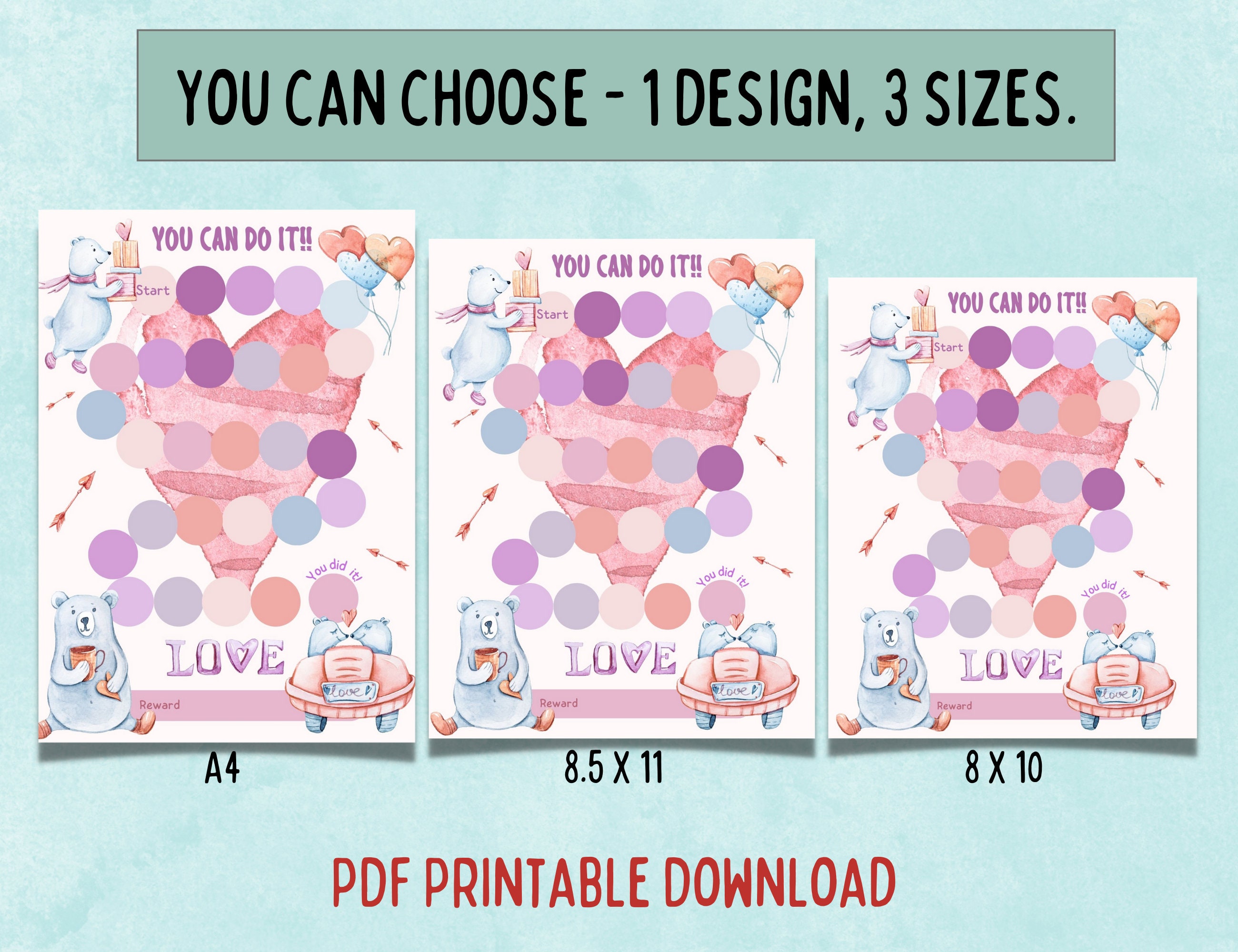 Valentines Kids Reward Chart, Printable Sticker Chart, Toddler Chore ...