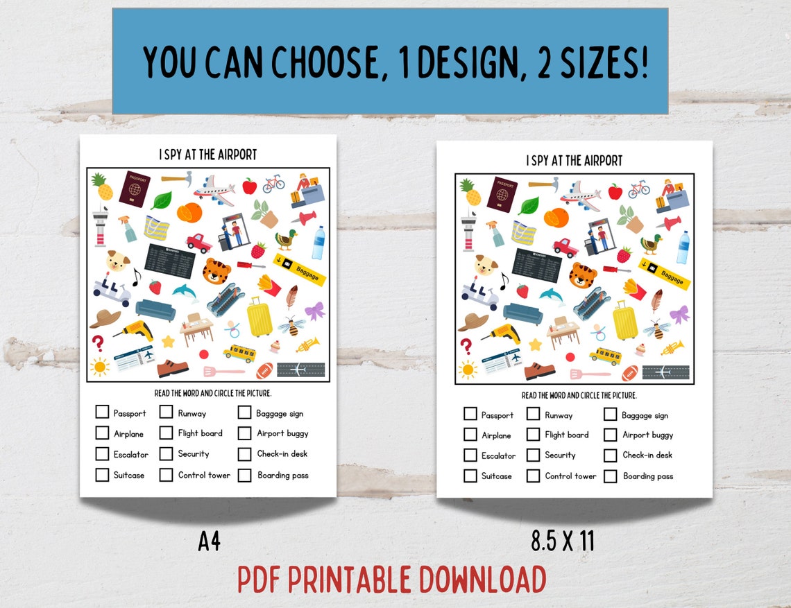 Printable Airport I Spy Game Kids, Travel Look and Find, Airplane I Spy ...