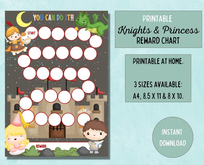Printable Knights Reward Chart, Kids Daily Chore Chart, Boys Sticker ...