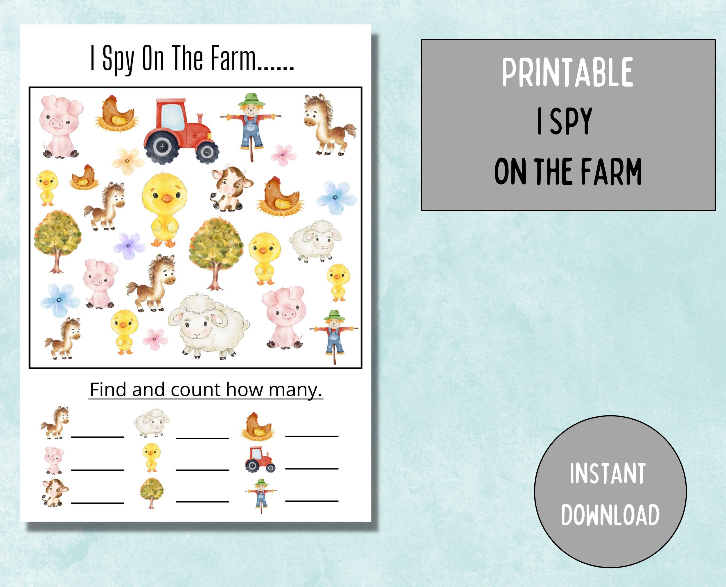 I Spy Game Preschool Worksheets I Spy on the Farm - Etsy