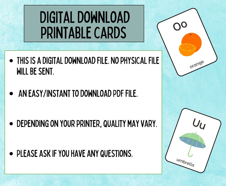 Alphabet Flashcards Printable, ABC Picture Cards, Preschool Alphabet ...