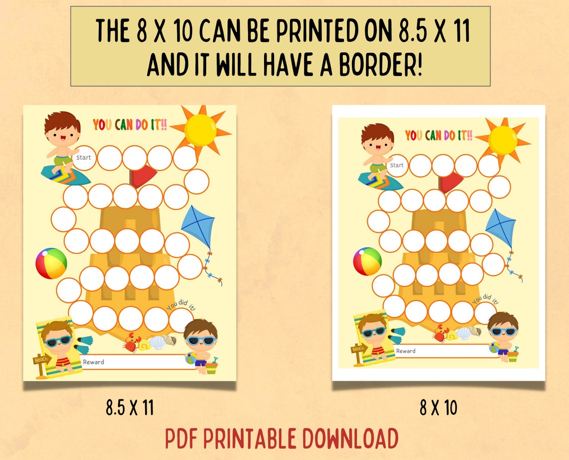 Printable Sticker Chart Beach Reward Chart Summer Behavior - Etsy