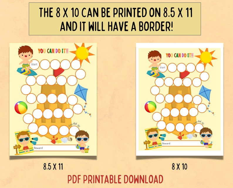 Printable Sticker Chart Beach Reward Chart Summer Behavior - Etsy
