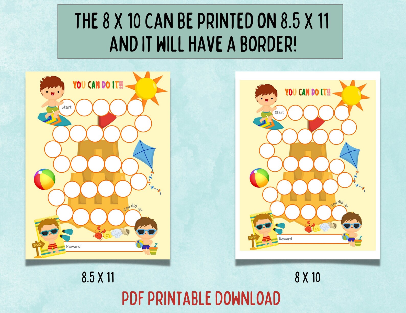 Summer Reward Chart for Kids Printable, Boys Sticker Chart Printable ...