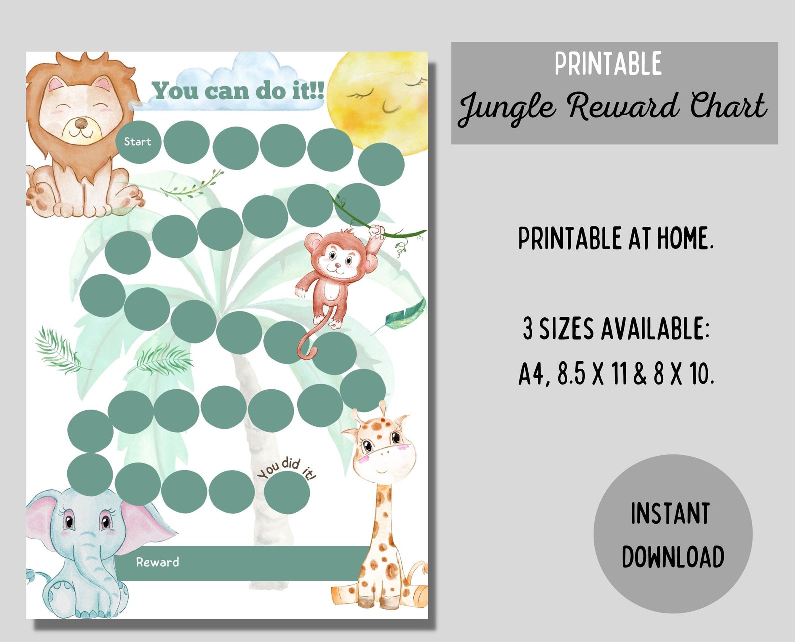 Safari Kids Reward Chart Printable Jungle Sticker Chart - Etsy