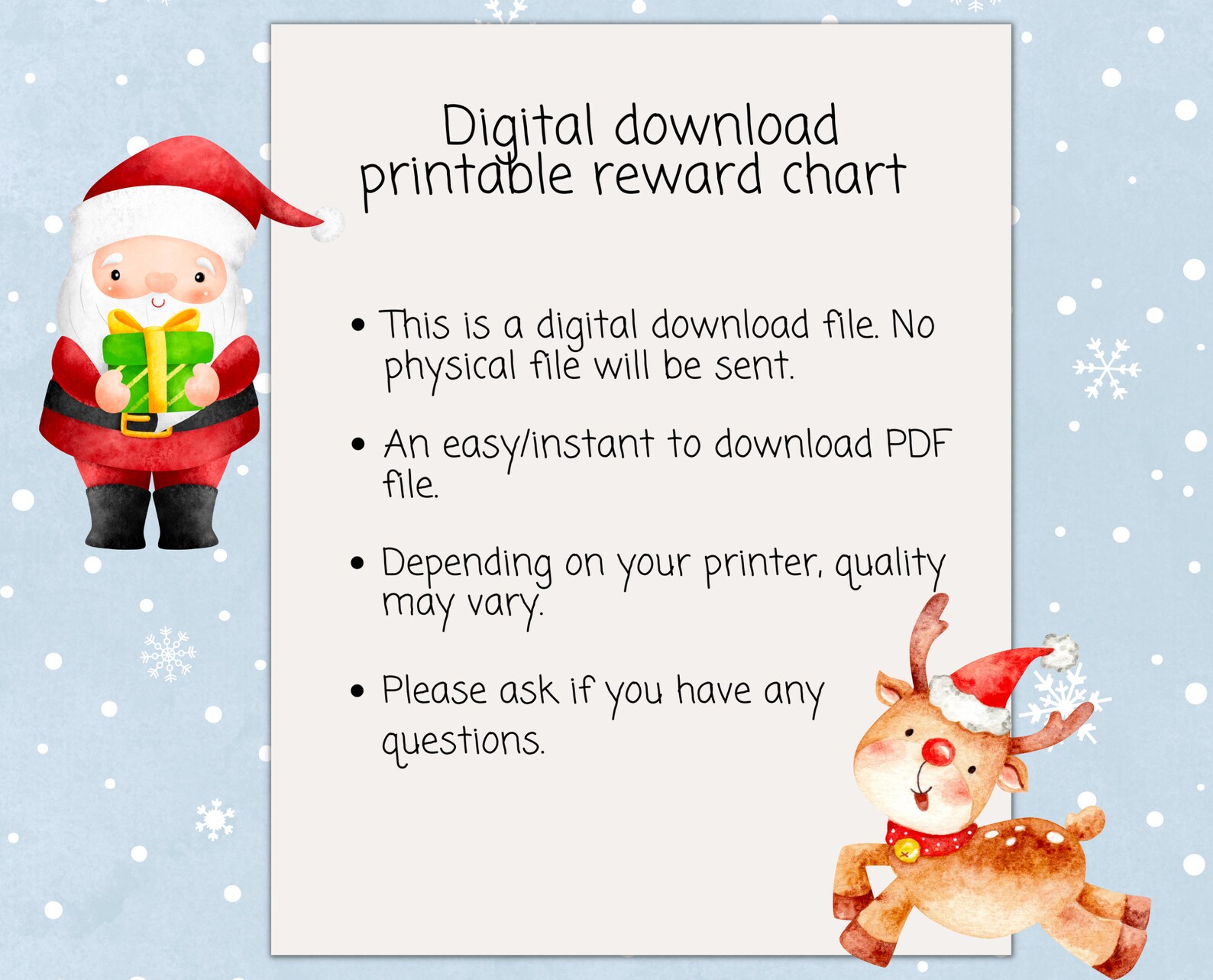 Christmas Reward Chart Printable, Sticker Chart Printable, Kids Chore ...