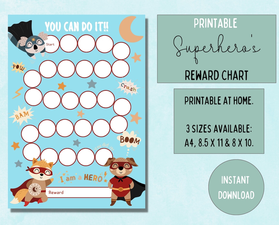 Printable Sticker Chart,superhero Reward Chart,behavior Chart Kids ...