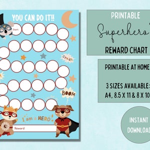 Superhero Reward Chart Printable for Kids,behavior Chart, Motivational ...