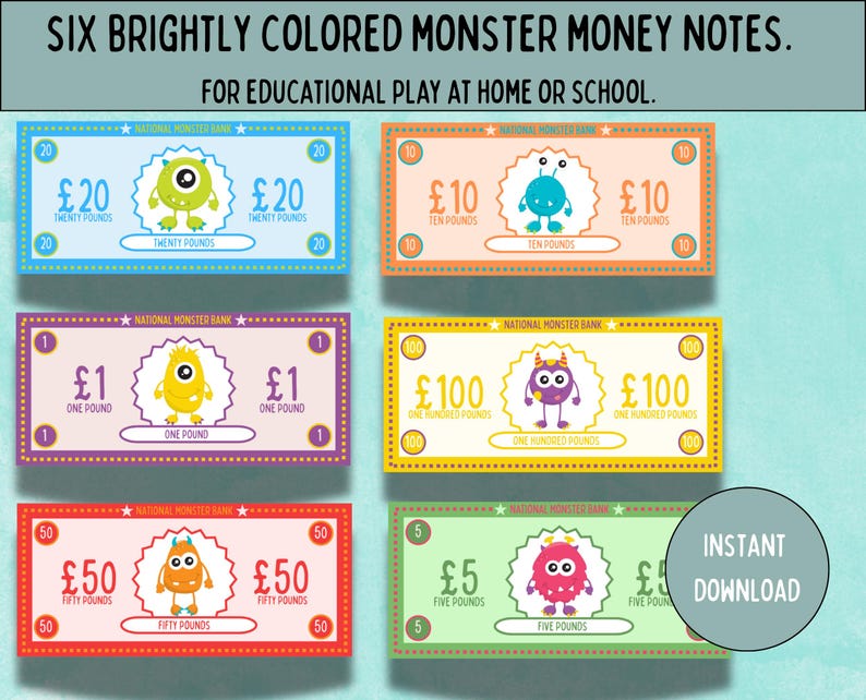 Printable Monster Play Money: Homeschool & Classroom Reward Bucks ...