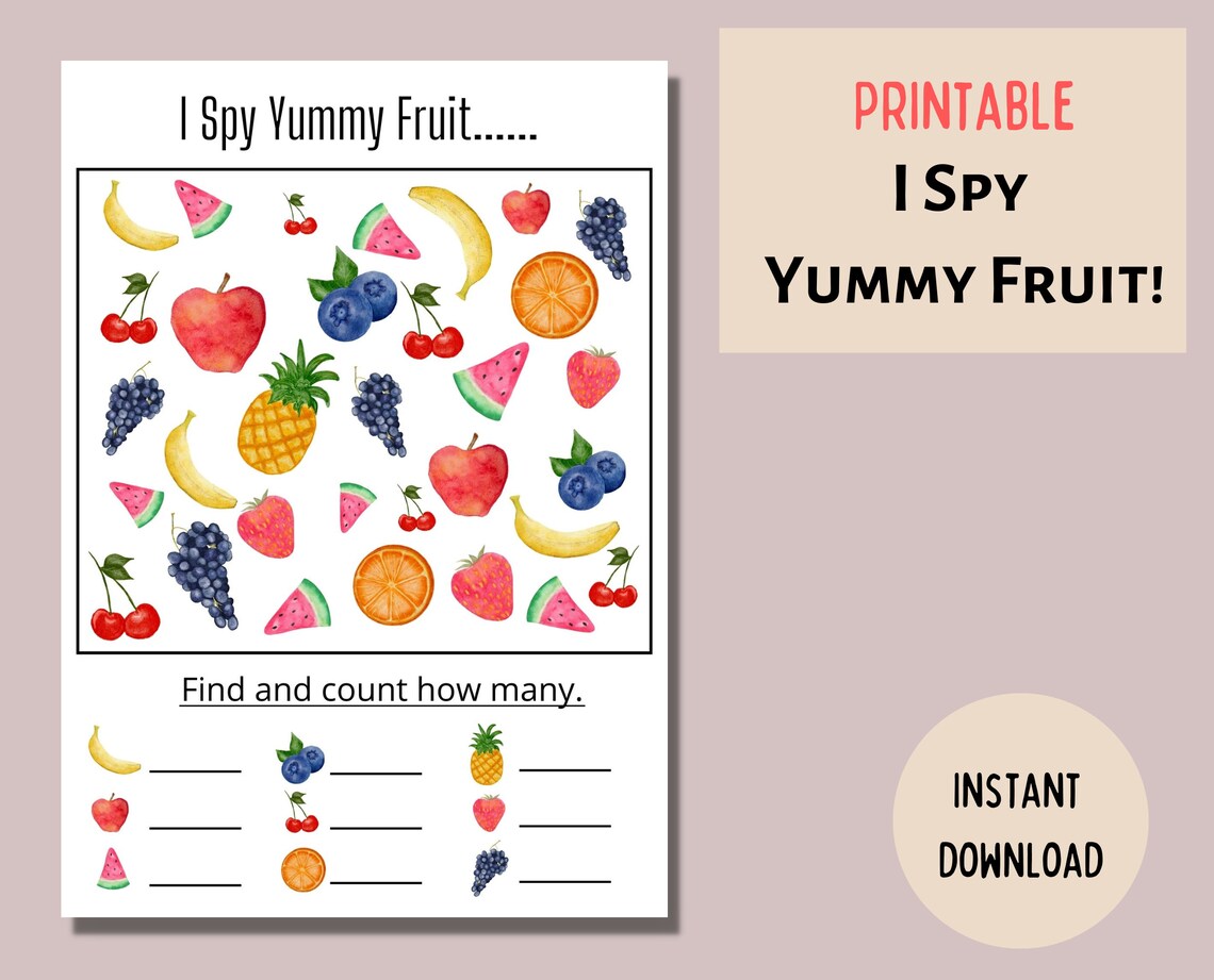I Spy Game Preschool Worksheets I Spy Fruit Kindergarten - Etsy