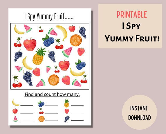 I Spy Game Preschool Worksheets I Spy Fruit Kindergarten - Etsy