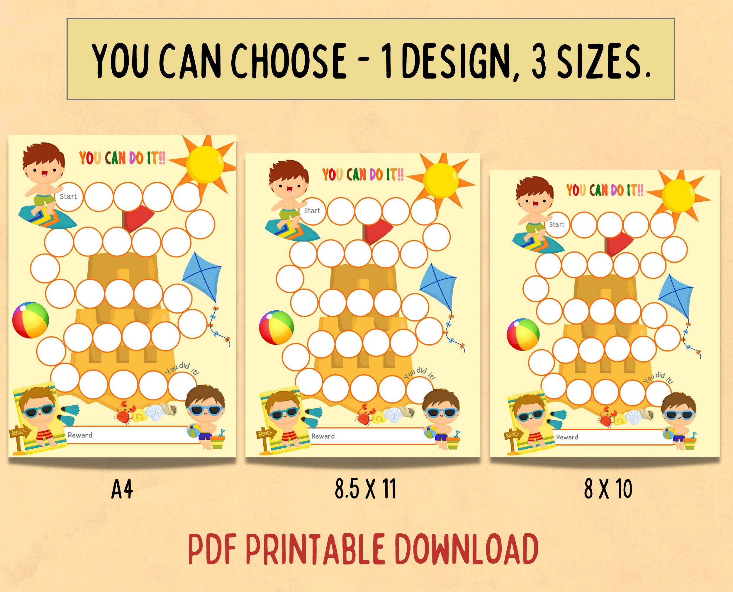 Printable Sticker Chart Beach Reward Chart Summer Behavior - Etsy