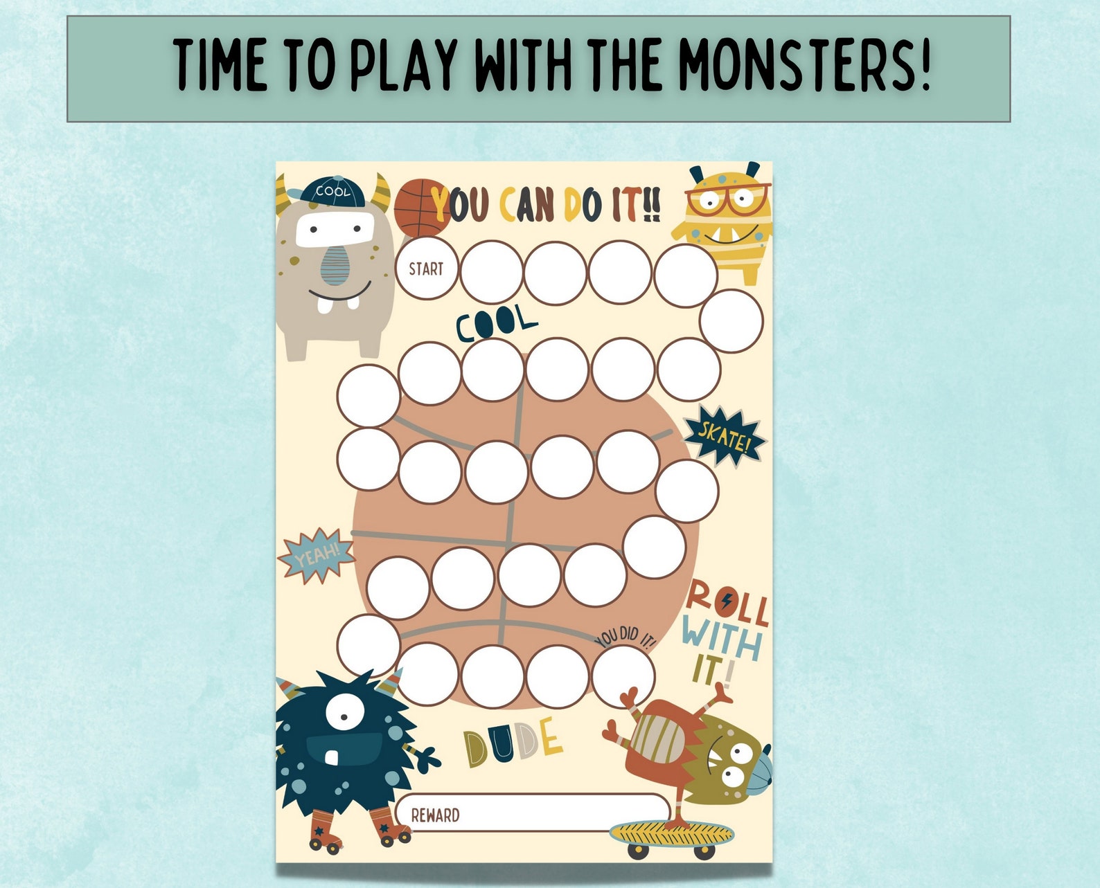 Printable Monster Reward Chart,daily Chore Chart,reward Chart Boys ...