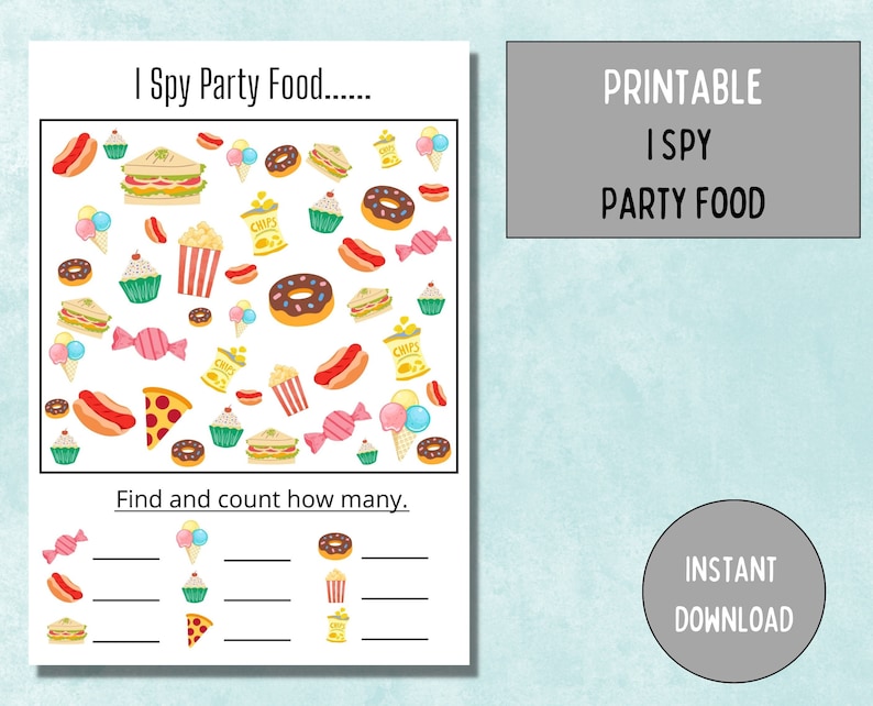I Spy Game, Preschool Worksheets, I Spy Party Food, Kindergarten ...