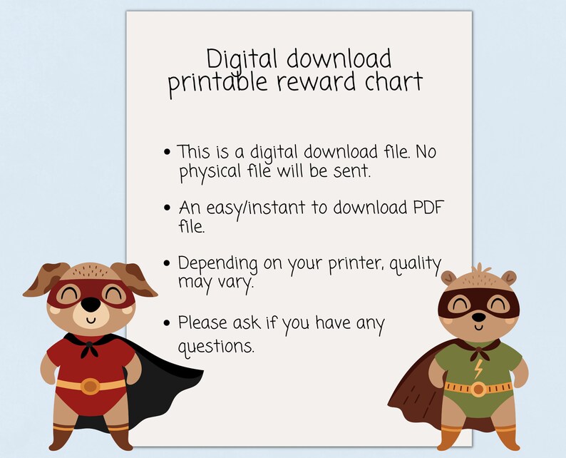 Superhero Reward Chart Printable Daily Chore Chart Kids - Etsy