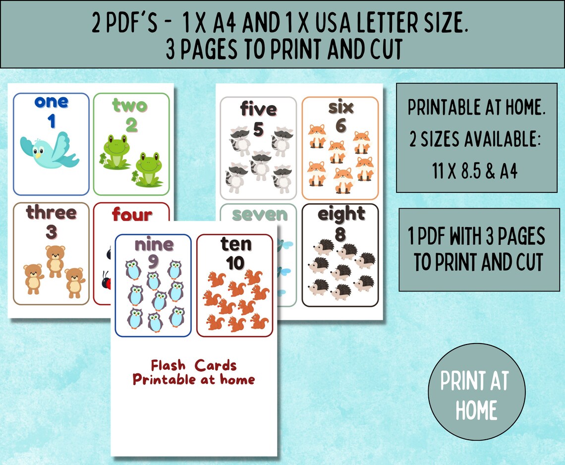 Number Flash Cards Printable,1 10 Counting Skills, Forest Animals Flash ...