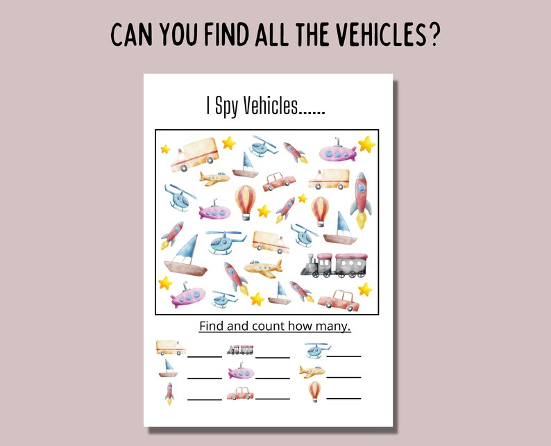 I Spy Game Preschool Worksheets I Spy Vehicles Kindergarten - Etsy