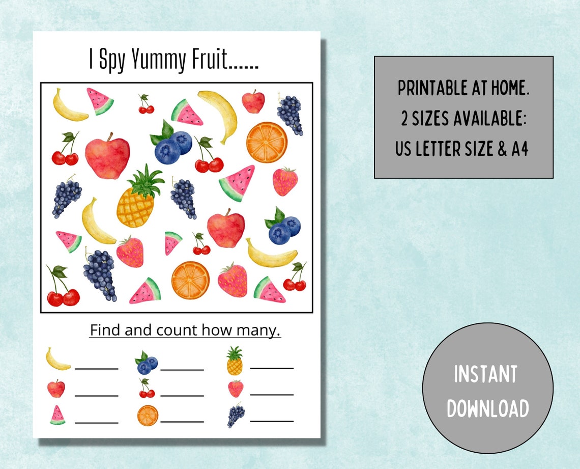 I Spy Game, Preschool Worksheets, I Spy Fruit, Kindergarten Printable ...