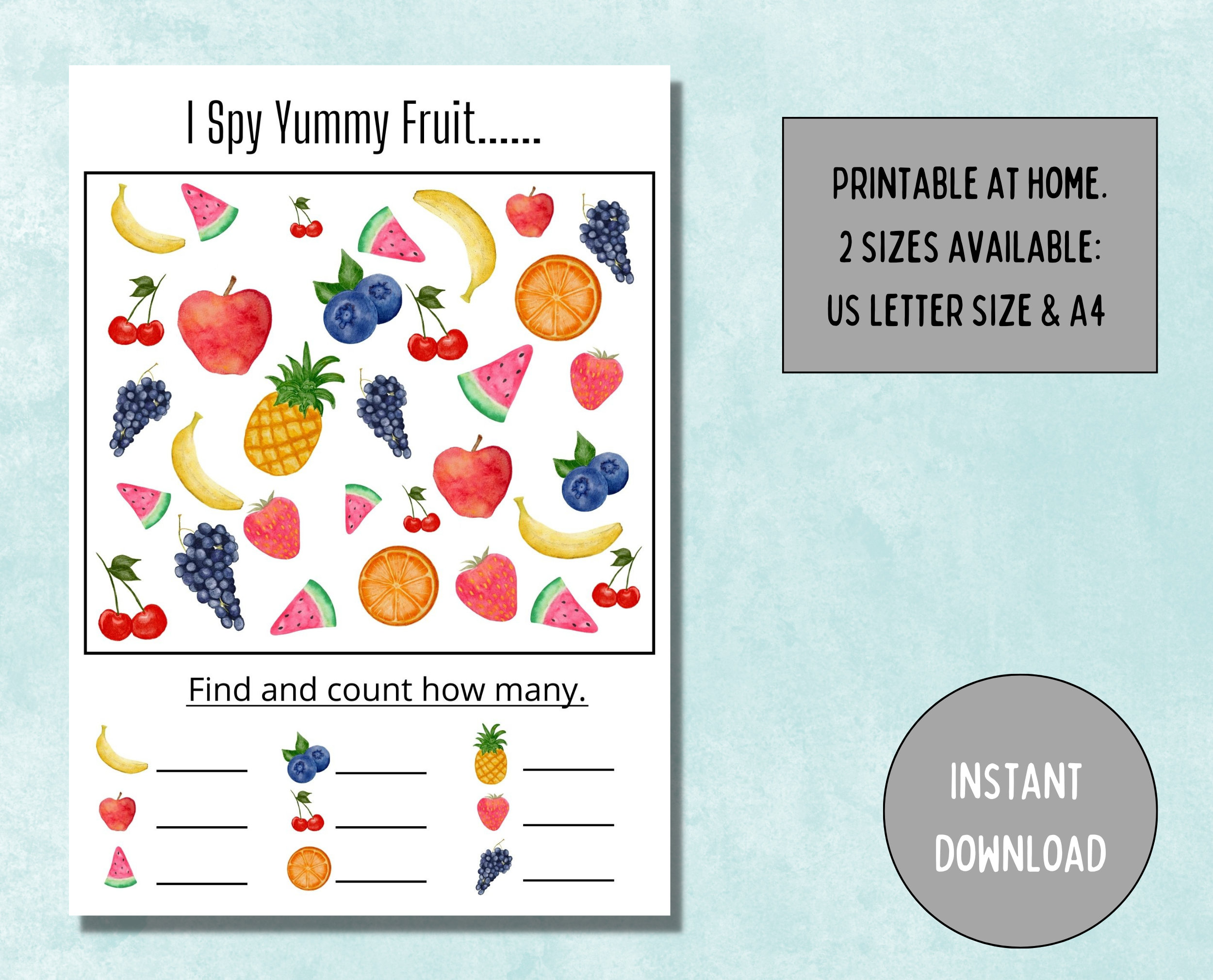 I Spy Game, Preschool Worksheets, I Spy Fruit, Kindergarten Printable ...