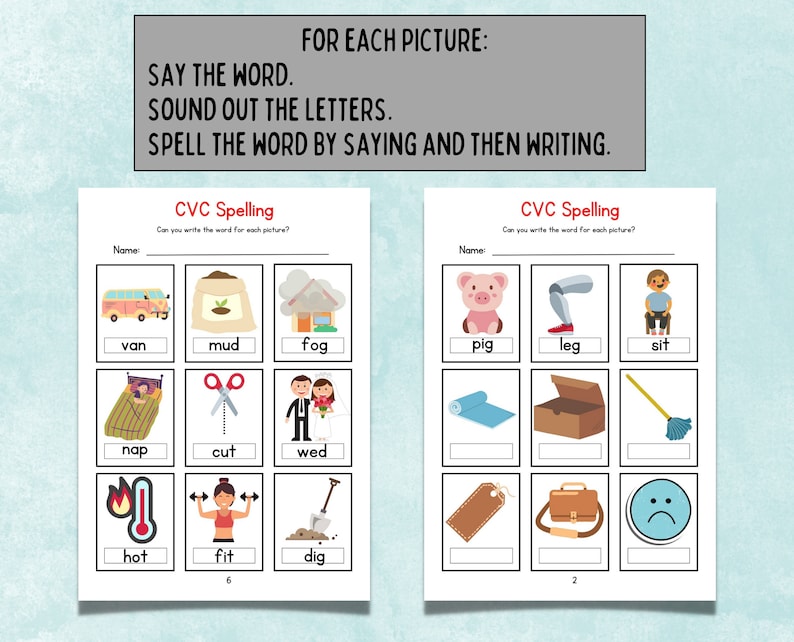 CVC Word Picture Cards: Phonics Worksheets, Learn to Read (digital ...