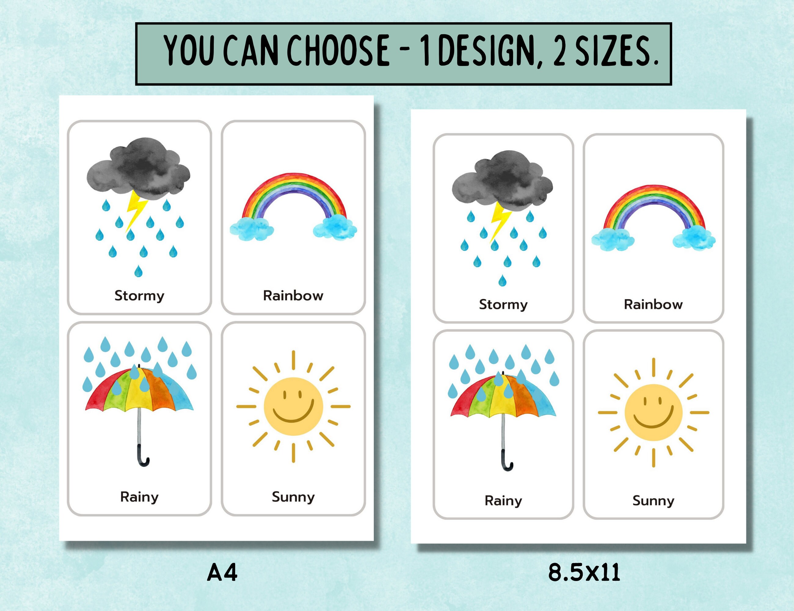 Weather Flash Cards: 14 Printable Cards, Homeschool & Preschool (PDF ...