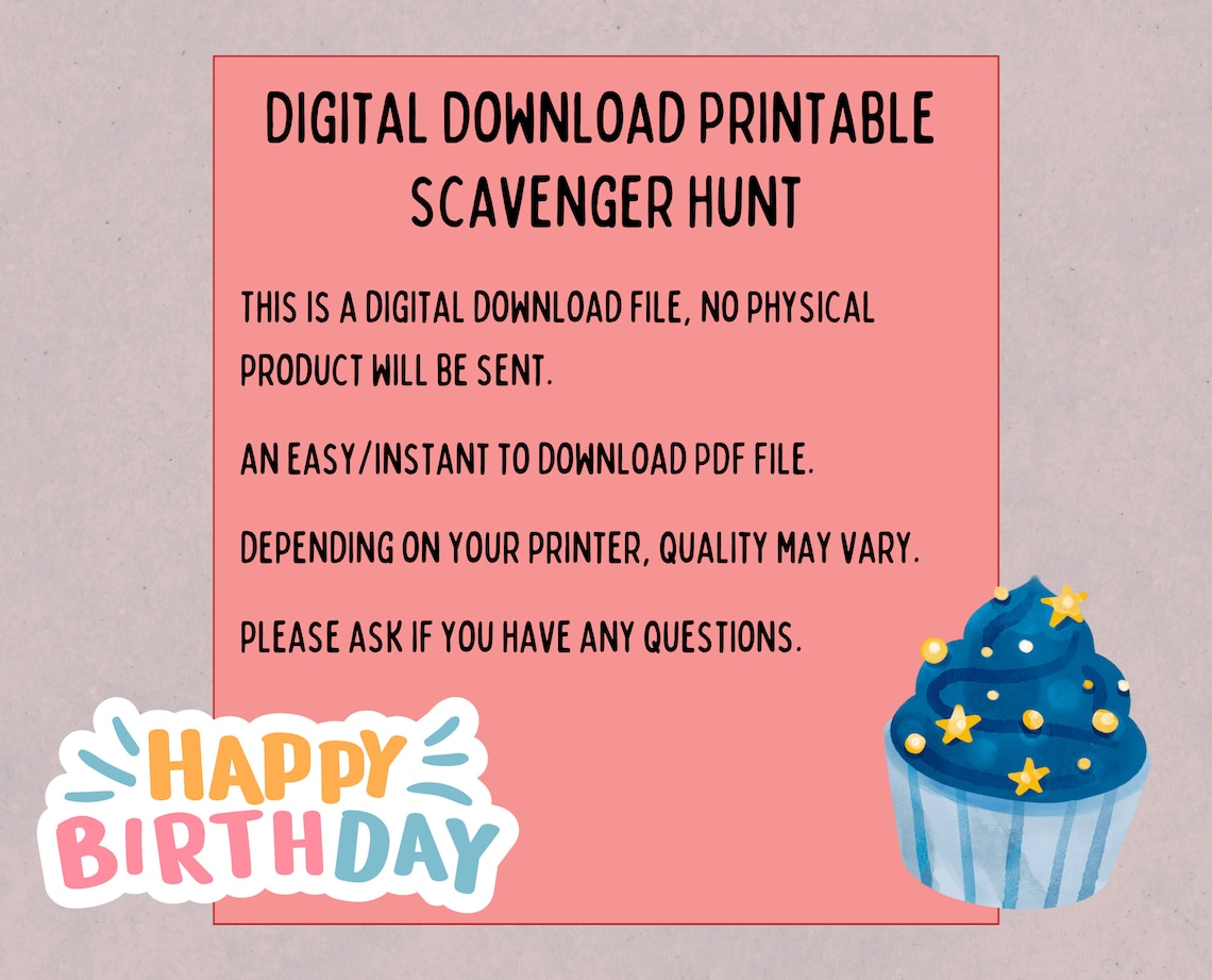 Printable Birthday Scavenger Hunt, Birthday Look and Find, Birthday ...