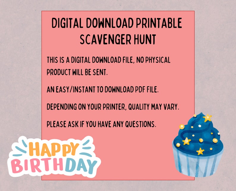 Printable Birthday Scavenger Hunt, Birthday Look and Find, Birthday ...