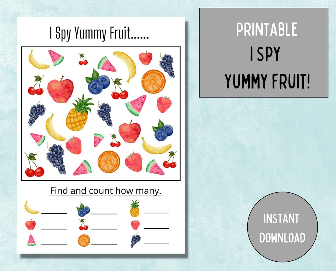 I Spy Game, Preschool Worksheets, I Spy Fruit, Kindergarten Printable ...