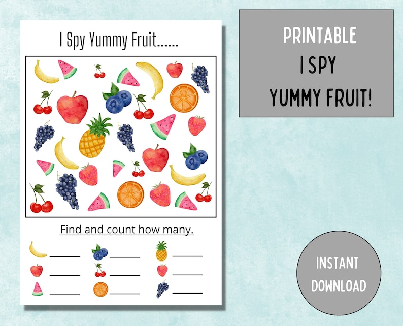 I Spy Game, Preschool Worksheets, I Spy Fruit, Kindergarten Printable ...