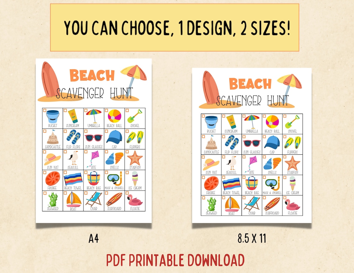 Printable Beach Scavenger Hunt: Summer Kids Activity (digital Download ...